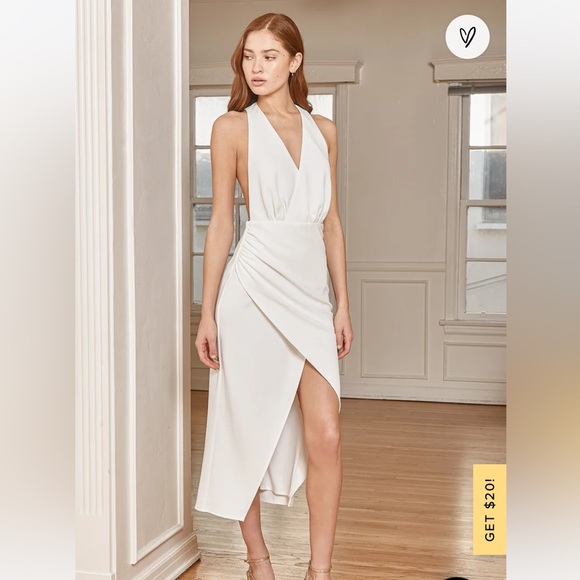 Lulus | Dresses | Raise A Toast White Partially Open Back Surplice Midi ...